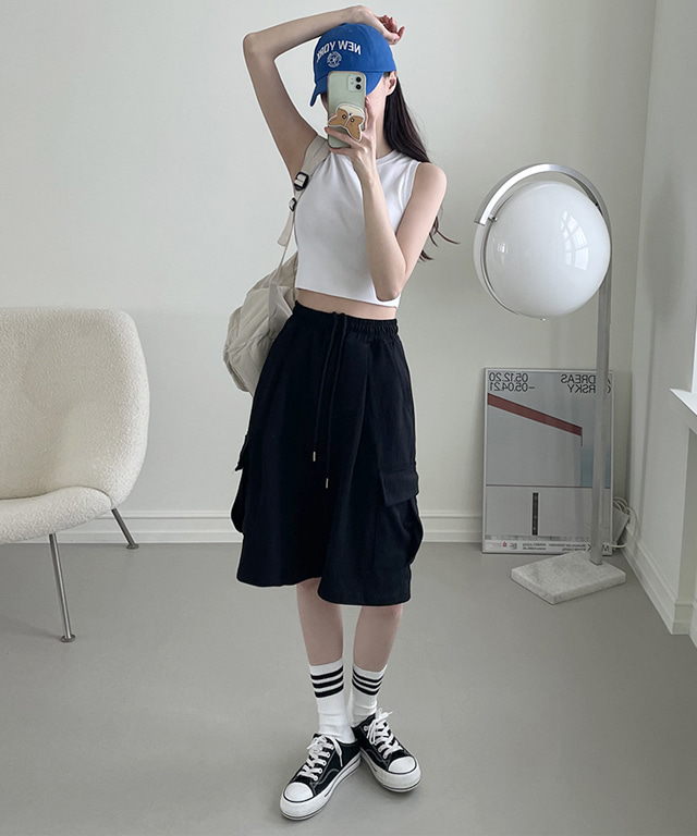 솔피 ~5XL [빅사이즈/남녀공용] 버뮤다 와이드 카고 트레이닝 5부 밴딩팬츠 4COLOR