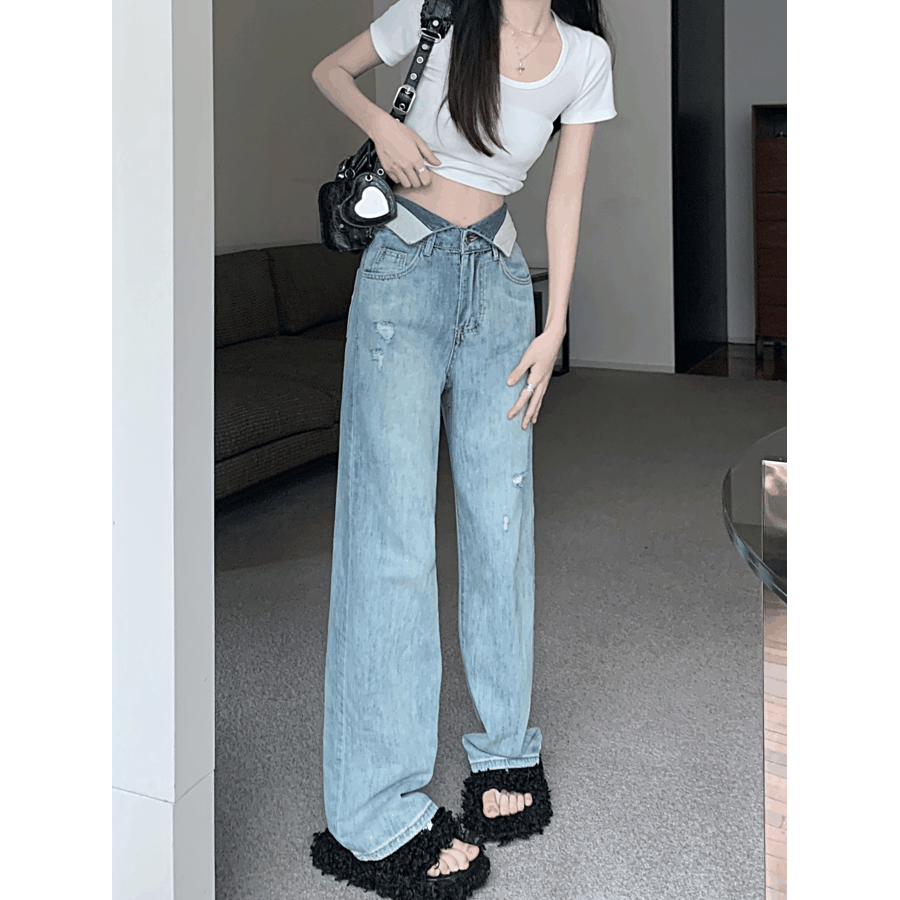 하이웨스트 슬림 워싱 청바지 여성 여름 블루 스트레이트 래깅 롱 팬츠 조수 트렌디 빈티지 애슬레저 고딩 20대 직장인 아날로그 따뜻한 자연스러운 브라이덜샤워 바캉스 개강