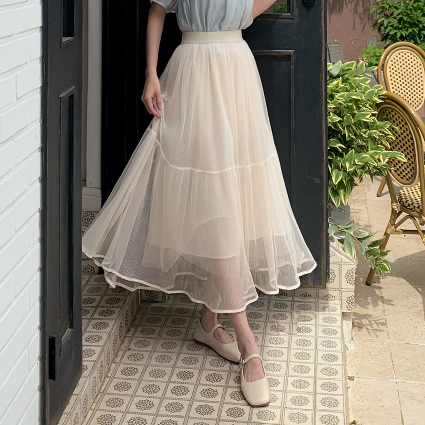 어나더트위 여리핏 오늘출발🚀제작 Tsk0401 리카엘 밴딩 티어드 샤 롱 스커트캉캉스커트발레리나스커트샤스커트플리츠스커트밴딩스커트하객룩