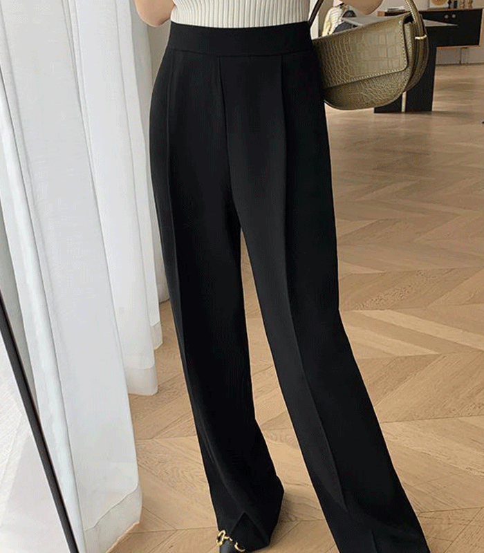 깔끔and탄탄한 원단~블랙 와이드 레그 팬츠 여성 봄 여름 가을 정장 하의 롱 팬츠 검정 바지 슬렉스 핀턱 하이웨이스트 정장바지 와이드핏 슬림핏 기본 일자 드레이프 모핑