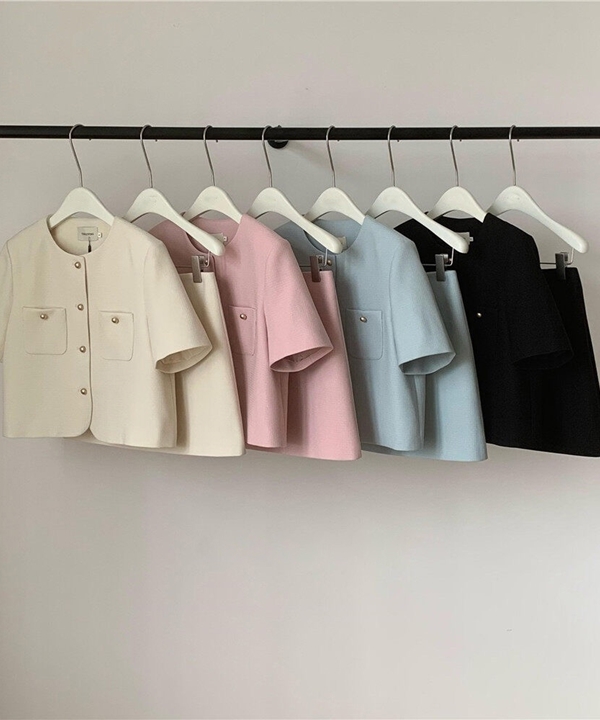 허니퓨어 [하객룩/누적3000장💛/굿퀄리티]로하스 트위드 반팔 자켓 스커트 투피스 셋업 set(4col)