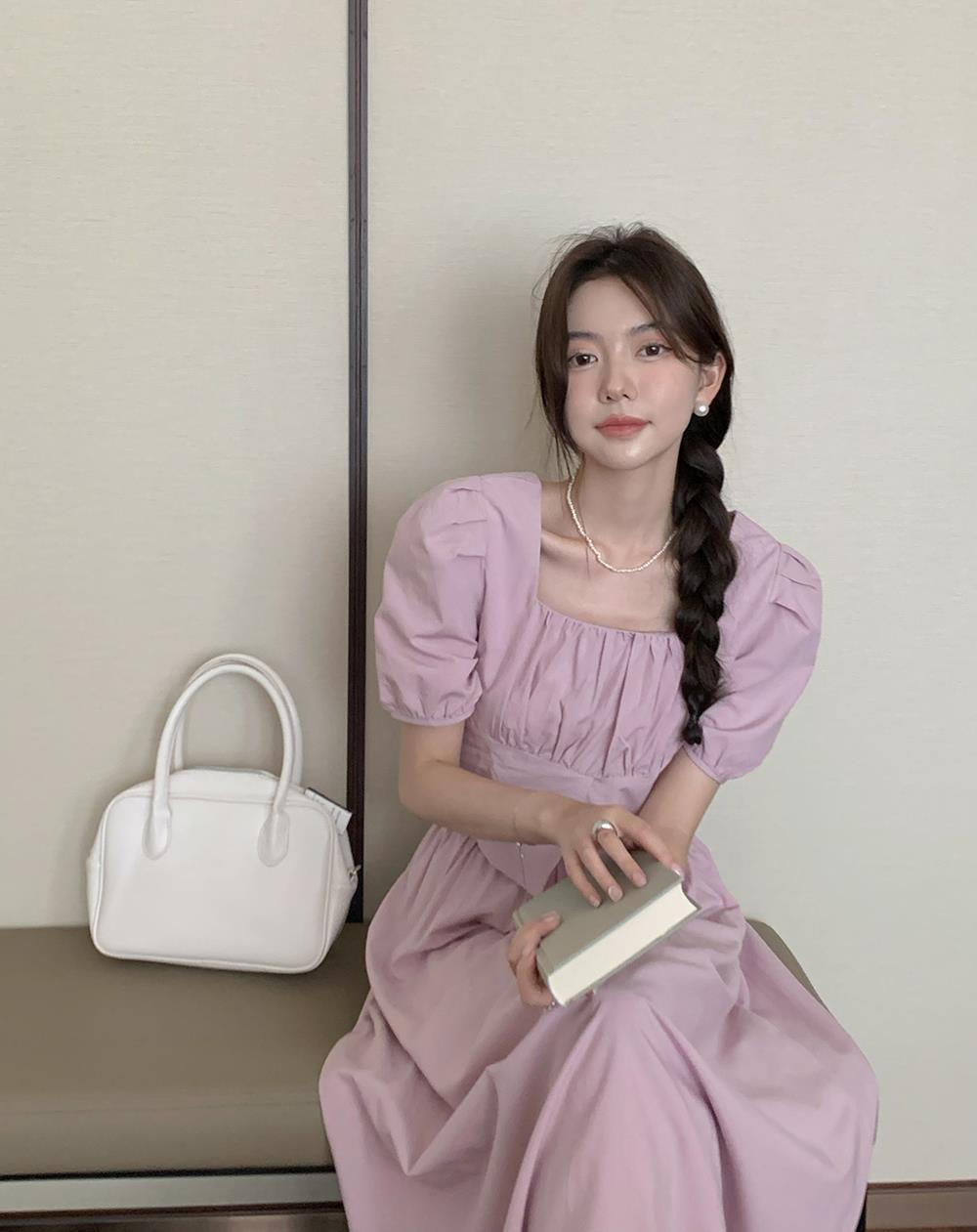 예쁨 보장 핑크 Sest 상하 세트 블라우스 탑 스커트 롱치마 플레어 셔링 주름 스퀘어넥 반팔 퍼프 소매 Setup 봄 여름 30대 40대 여성 여자 레이디 햅번풍