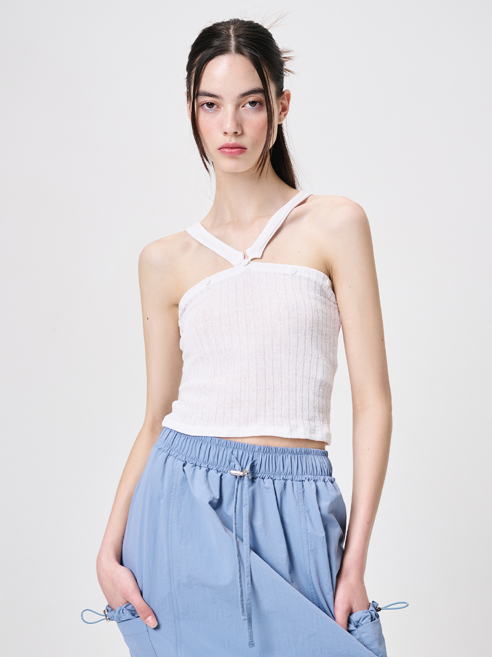 Strap Button Tube Top, White