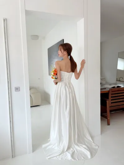 모반디 앨리스 튜브탑 드레스 셀프웨딩 롱 플레어 촬영 2부 피로연 브라이덜샤워 오프숄더 연주회 빅사이즈