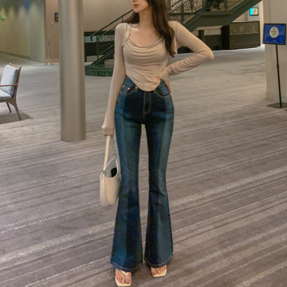 워너비뮤즈 무배🚀 [유니크배색 골반부자] 레전드핏 배색 y2k 스판 쫀쫀 군살제로 콜라병 허리잘록 사계절 탄탄 세미 부츠컷 롱 청바지 데님 팬츠 진청 흑청 S M L 2col