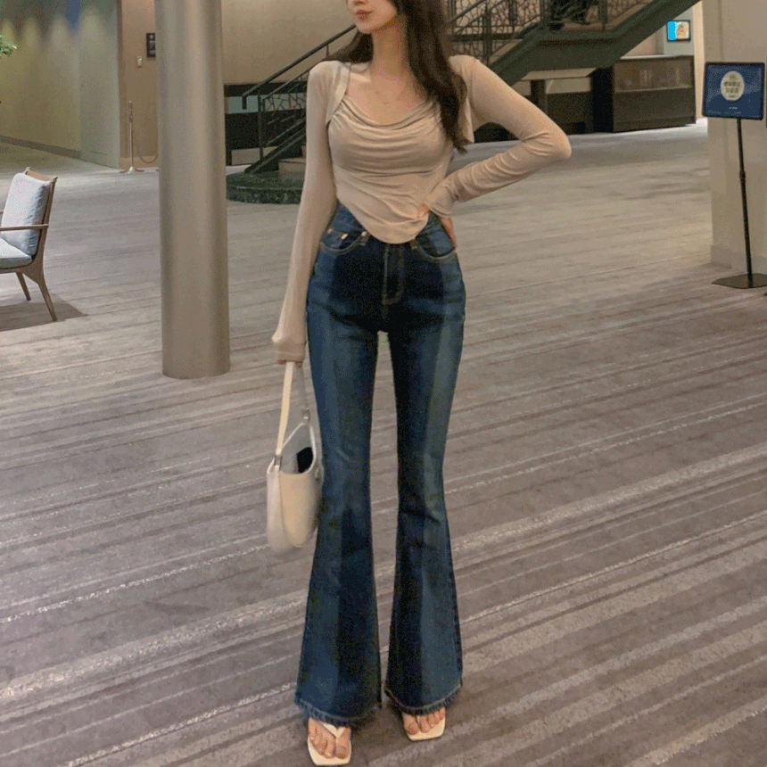 무배🚀 [유니크배색 골반부자] 레전드핏 배색 y2k 스판 쫀쫀 군살제로 콜라병 허리잘록 사계절 탄탄 세미 부츠컷 롱 청바지 데님 팬츠 진청 흑청 S M L 2col