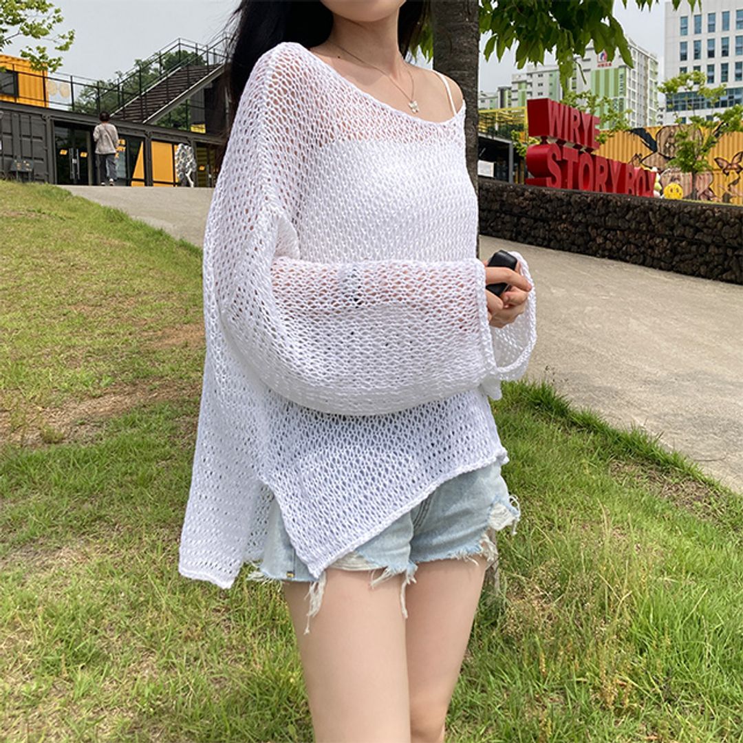 비칼 루즈핏 그물 망사 긴팔 니트 6color 비치웨어수영복커버업물놀이페스티벌워터밤레인부츠코디
