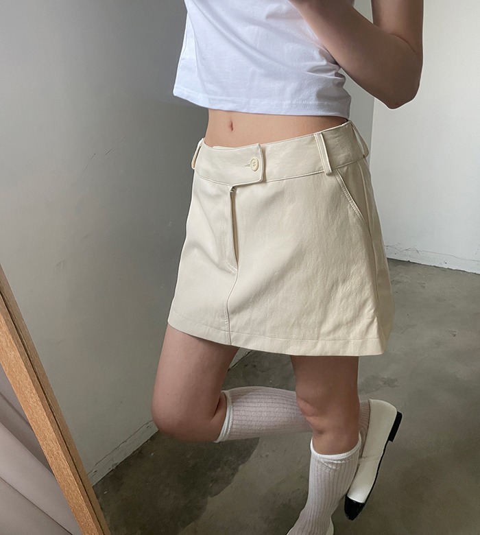 무무크 sale-크랙 레더 미니 스커트 2col