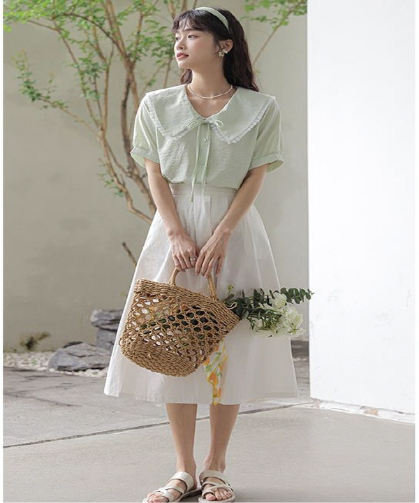 빅카라 반팔 블라우스 탑 상의 남방 셔츠 레이스 리본 루즈핏 결혼식 피로연 하객룩 상견례 30대 40대 여성 여자 레이디 정장 커리어우먼 오피스 사무실 직장인 세미룩 데일리