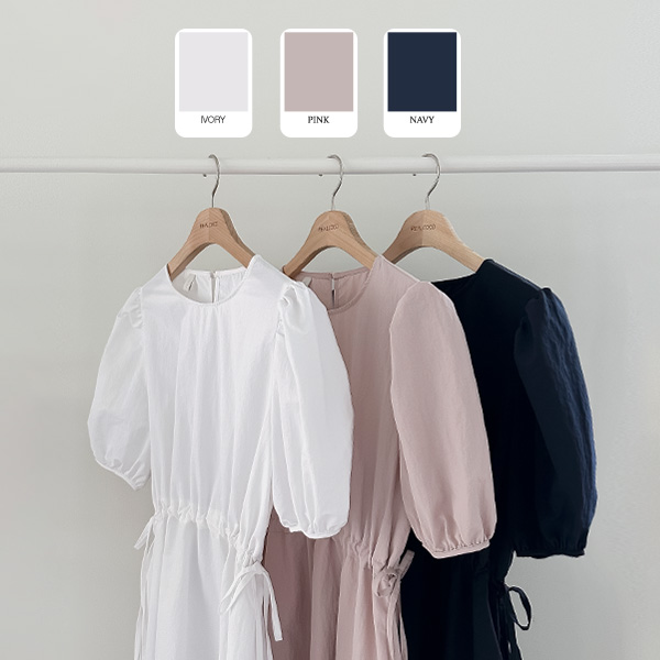 리얼코코 누적3천장 자체제작컬러추가당일출발 슬러쉬 스트링 퍼프 롱원피스 4 Color 여름썸머장마하객룩바캉스휴양지나일론바스락반팔드레스