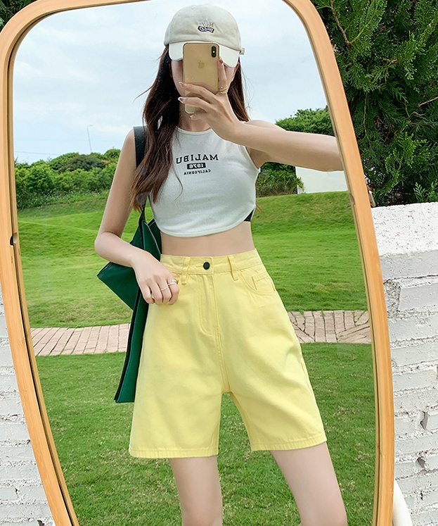 8color하체커버 아이스진 하이웨이스트 여름 데님 5부 세미 와이드 일자핏 반바지 청바지 파스텔 컬러 데님 얇은 시원한 데님 캐주얼 워싱데님 반바지 팬츠 휴양지 데일리