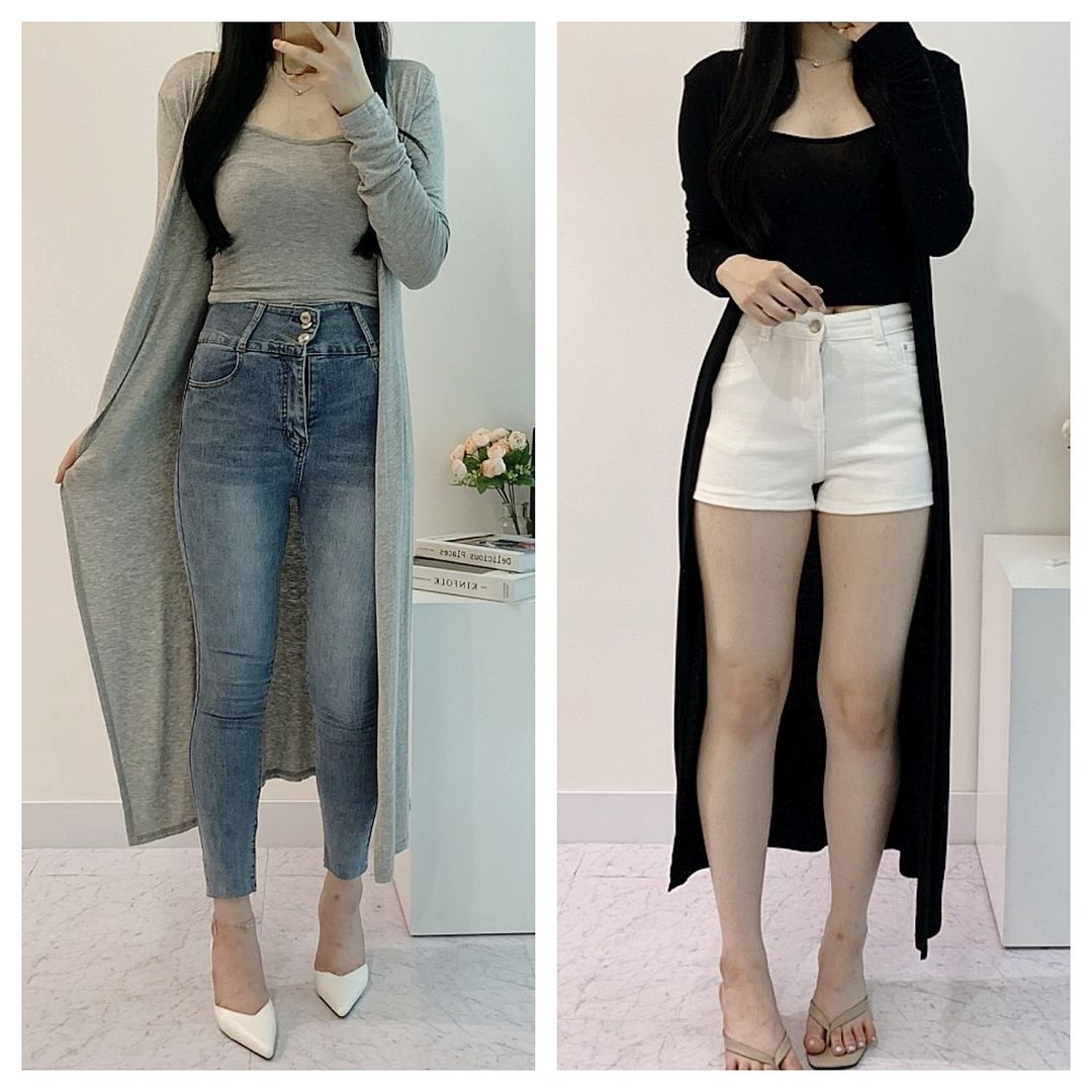 어색한미소set 여름부터 가을까지 얇은 롱가디건 세미크롭 민소매 나시 티셔츠 투피스 코디세트