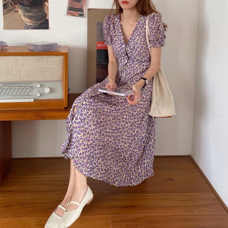 베이지하루 여름원피스 롱원피스 여성 반팔 꽃무늬 플라워 브이넥 랩원피스 반팔 슬림핏 단추 트임 30대 40대 여자 봄 여름 가을 레이디 프린트 복고 내추럴 바캉스룩 리조트룩