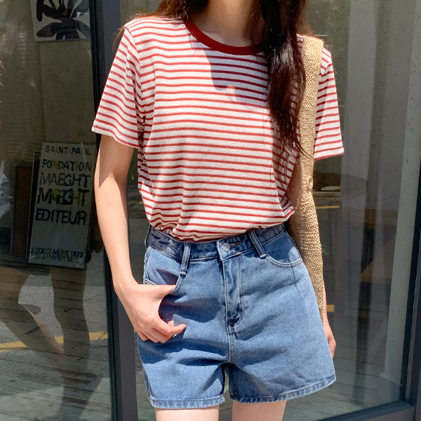 리얼코코 누적1만장 와플원단 온 데일리 단가라 반팔 티셔츠 3 Color 여름썸머홈캉스출근룩기본이너티스트라이프기본티휴양지여행룩