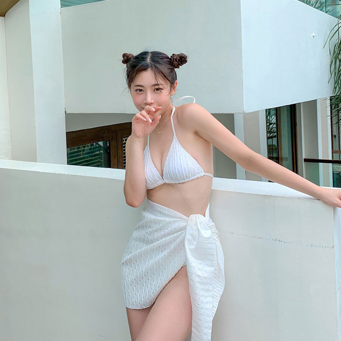 유니키니 펀칭 섹시 비키니+랩스커트 커버업SET (3P)