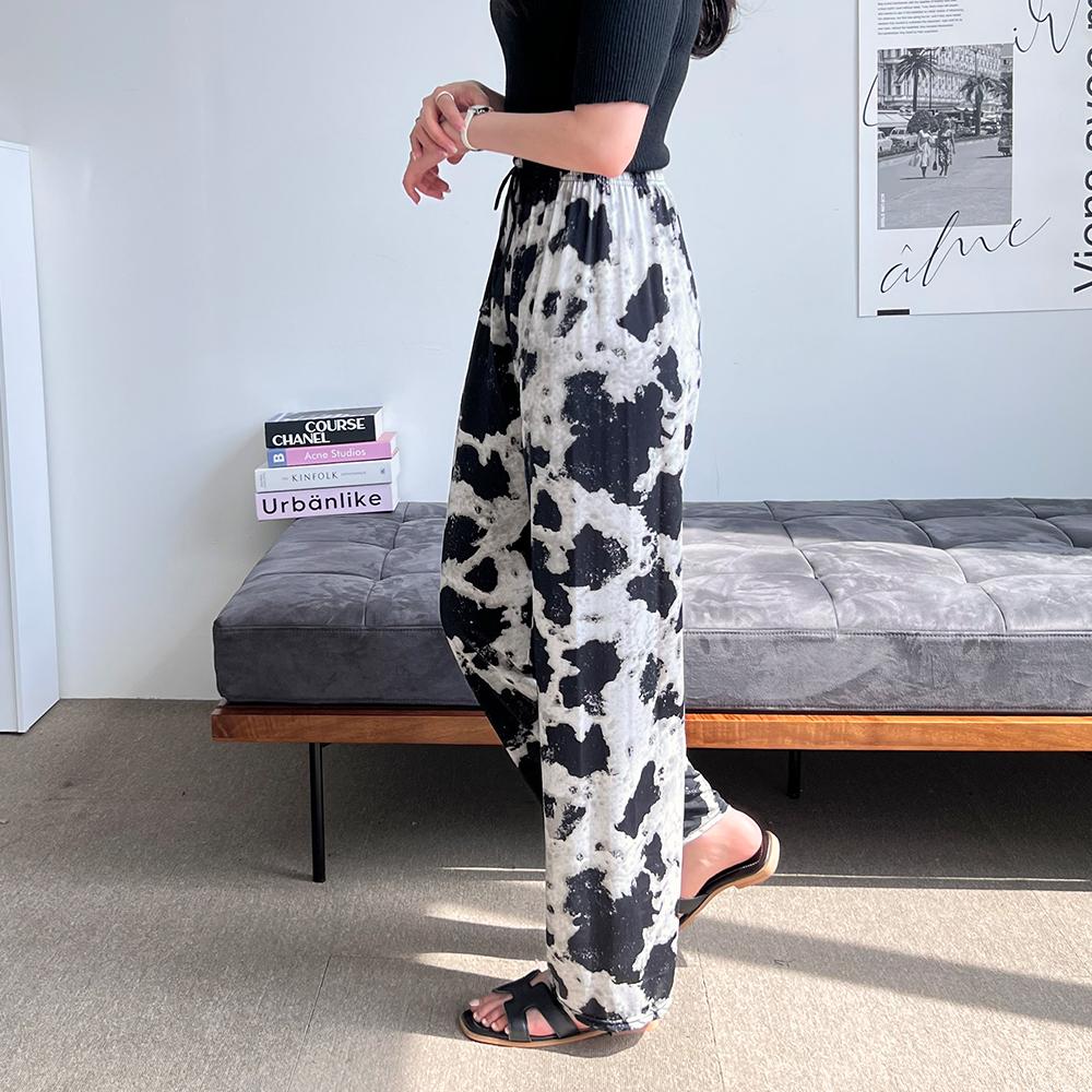 블랙 홀 밴딩 와이드 쿨 바지 T 05 여자 팬츠 여름 통바지 패턴 원단 무늬 시원한 업타운걸스