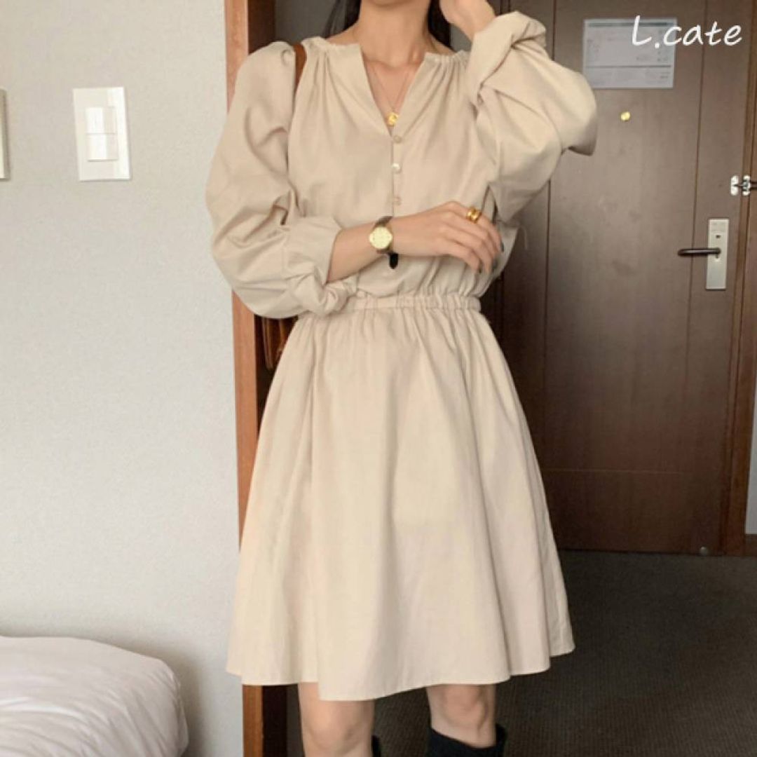 여성 원피스 T5 밴딩 브이넥 트임 드레스 롱 검정 베이지 여자 하객 정장 스커트 하객룩 업타운걸스