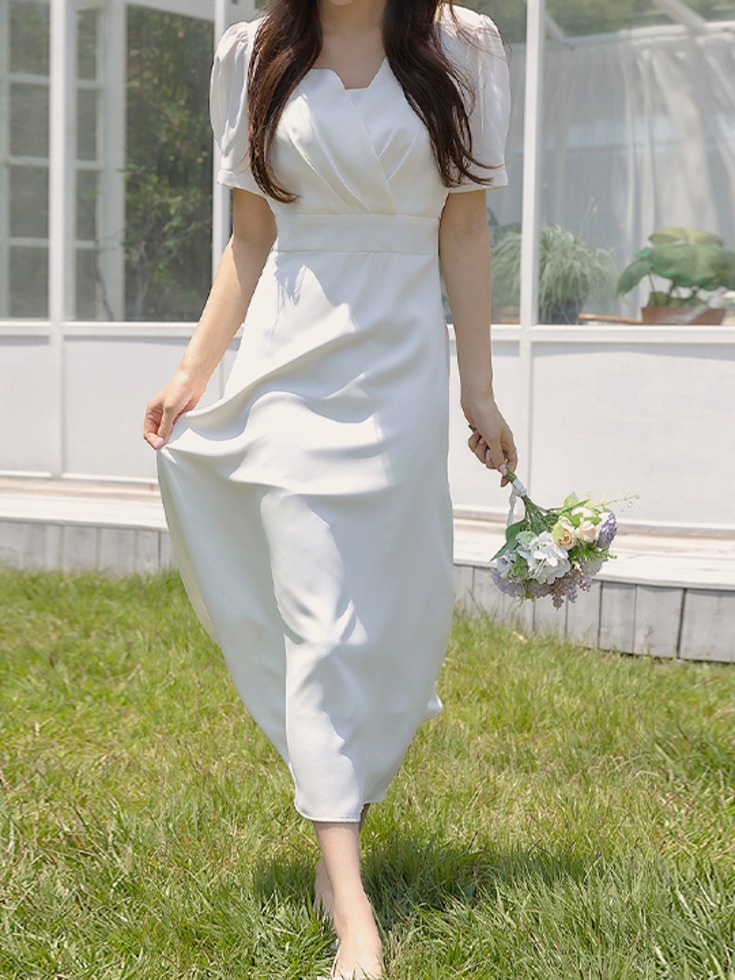 리리앤코 2천장 돌파 웨딩룩 레피앙쥬 핀턱 스퀘어넥 플레어 롱 원피스 하객룩 파티룩 셀프웨딩 웨딩 브라이덜샤워 웨딩원피스 돌잔치 격식룩 웨딩롱원피스 랩스타일 핀턱