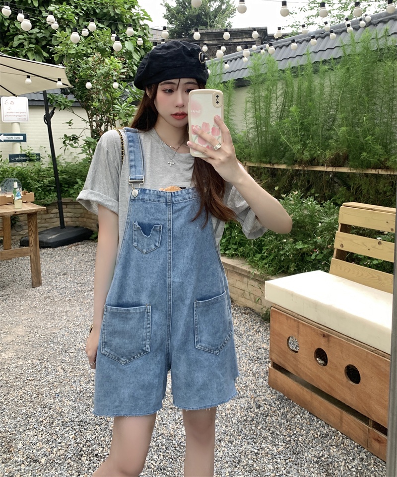 제이리본 여름신상 빈티지 루즈핏 멜빵 데님 반바지 워싱 여름 얇은 포켓 4부 3부 밑단헤짐 편한 청반바지 캐주얼 하이틴 학생 캠퍼스 데일리 세상 귀여운 소녀감성 팬츠 스트릿