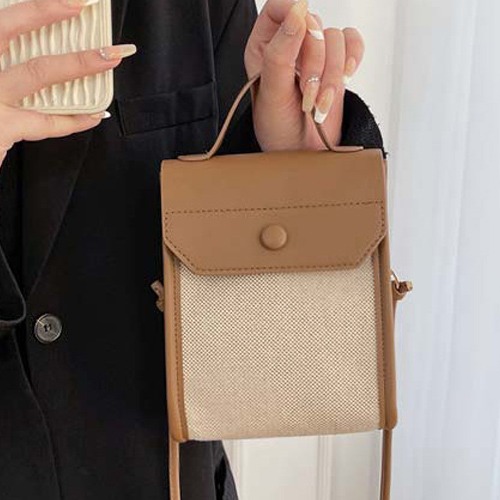 찐코디 K651 깔끔 심플 베이직 콤비 배색 스퀘어 패브릭 미니백 핸드백사계절 캔버스 간편 데일리 숄더백 크로스백 정장 캐주얼 천가방 손가방 핸드폰 여행 보조가방