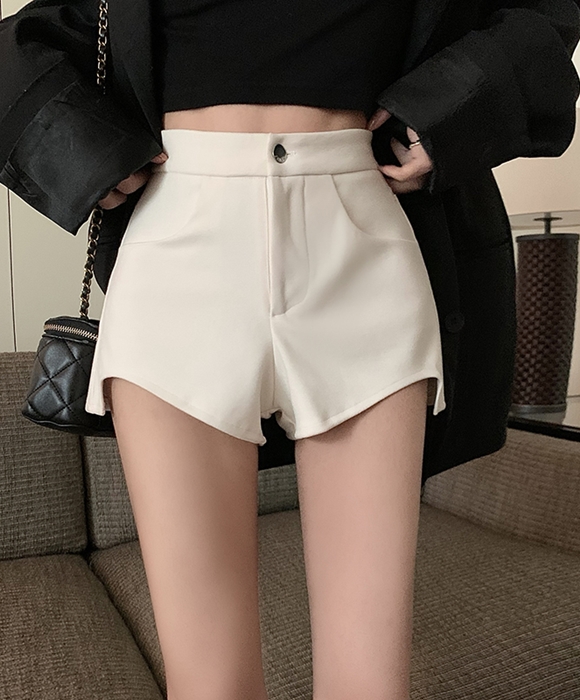 디자인 센스있는 반바지 깔끔한 하이웨이스트 슬림한 캐주얼 바지 팬츠 반바지 핫팬츠 여성 틈새 순수한 깔끔한 디자인 원단 좋은 여름패션