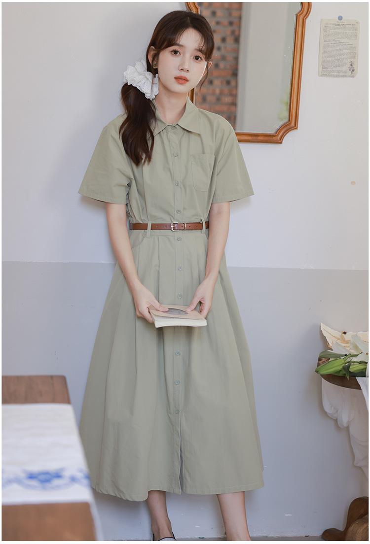 베이지하루 당신이 그리던 핏 여자 러블리 감성 셔츠 단아한 레이디 원피스 롱원피스 반소매 카라 플레어 반팔 가을 간절기