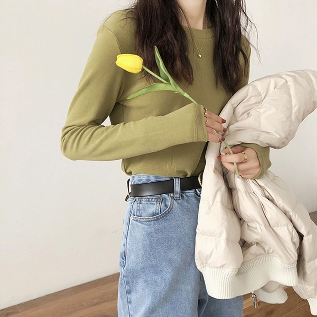 5 컬러 파스텔톤 여성 데일리 라운드 넥 긴팔티 Lkt219 티셔츠 긴팔 반 폴라 목 크롭 티 마롱 패션