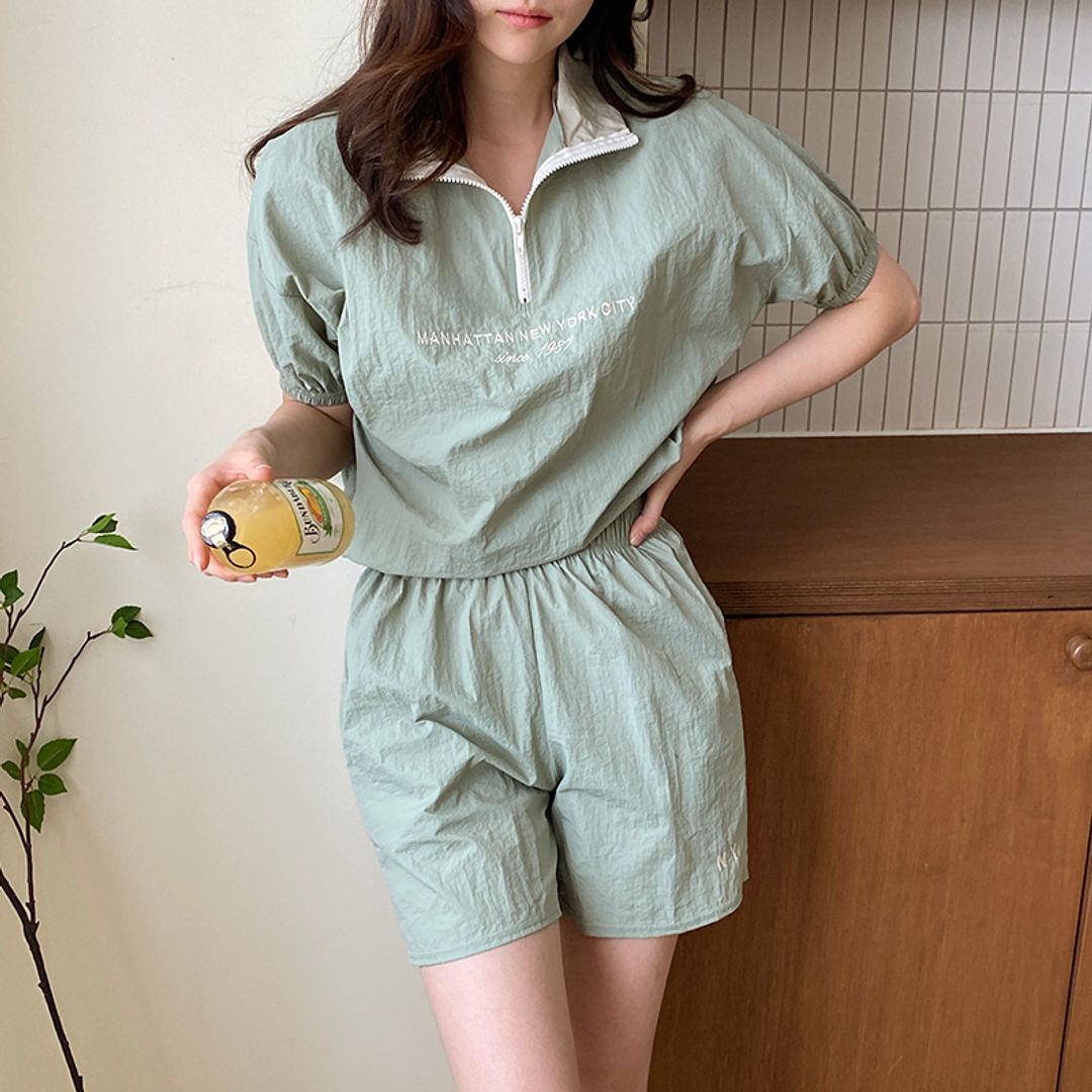 바스락 트레이닝 세트 여름 반팔 반바지 운동복 여성 아노락 셋업 투피스4color30675
