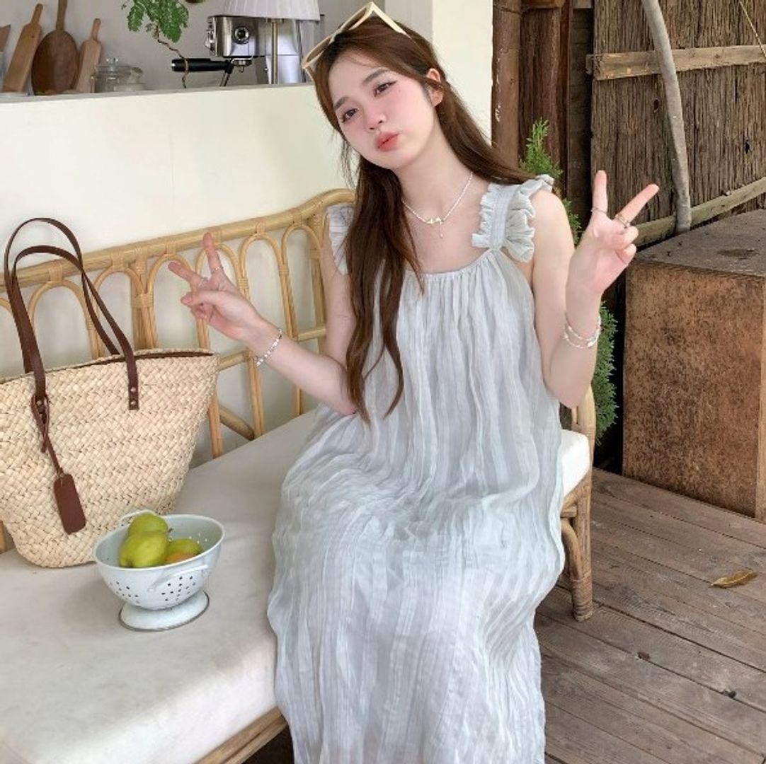 무료당일출고 봄 여름 썸머 끈나시 민소매 셔링 프릴 레이스 시스루 스퀘어넥 롱원피스 바캉스 휴양지룩