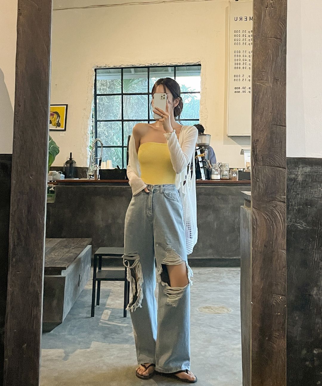 리프렌 와이드 찢청 데님 팬츠