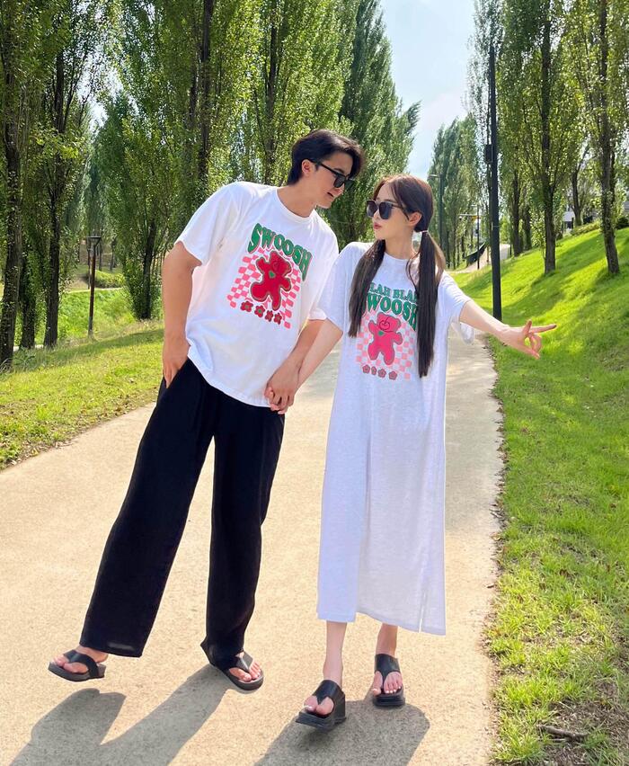 엄라이브 파격특가 4컬러단품가능 남녀공용 커플룩 시밀러룩 베어 곰 여름 티셔츠 여자 롱원피스 커플 세트 꾸안꾸 데일리룩 잠옷 홈웨어 선물 데이트룩 오버핏 빅사이즈