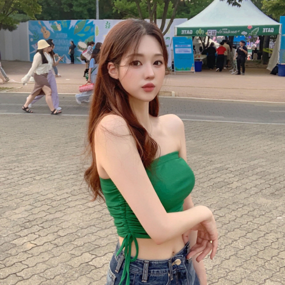 워너비뮤즈 무배🚀 워터밤💚볼륨up 몸매보정 페스티벌룩 썸머 스판 쫀쫀 레이어드 셔링 튜브 탑 이너 밴딩 브라탑 크롭