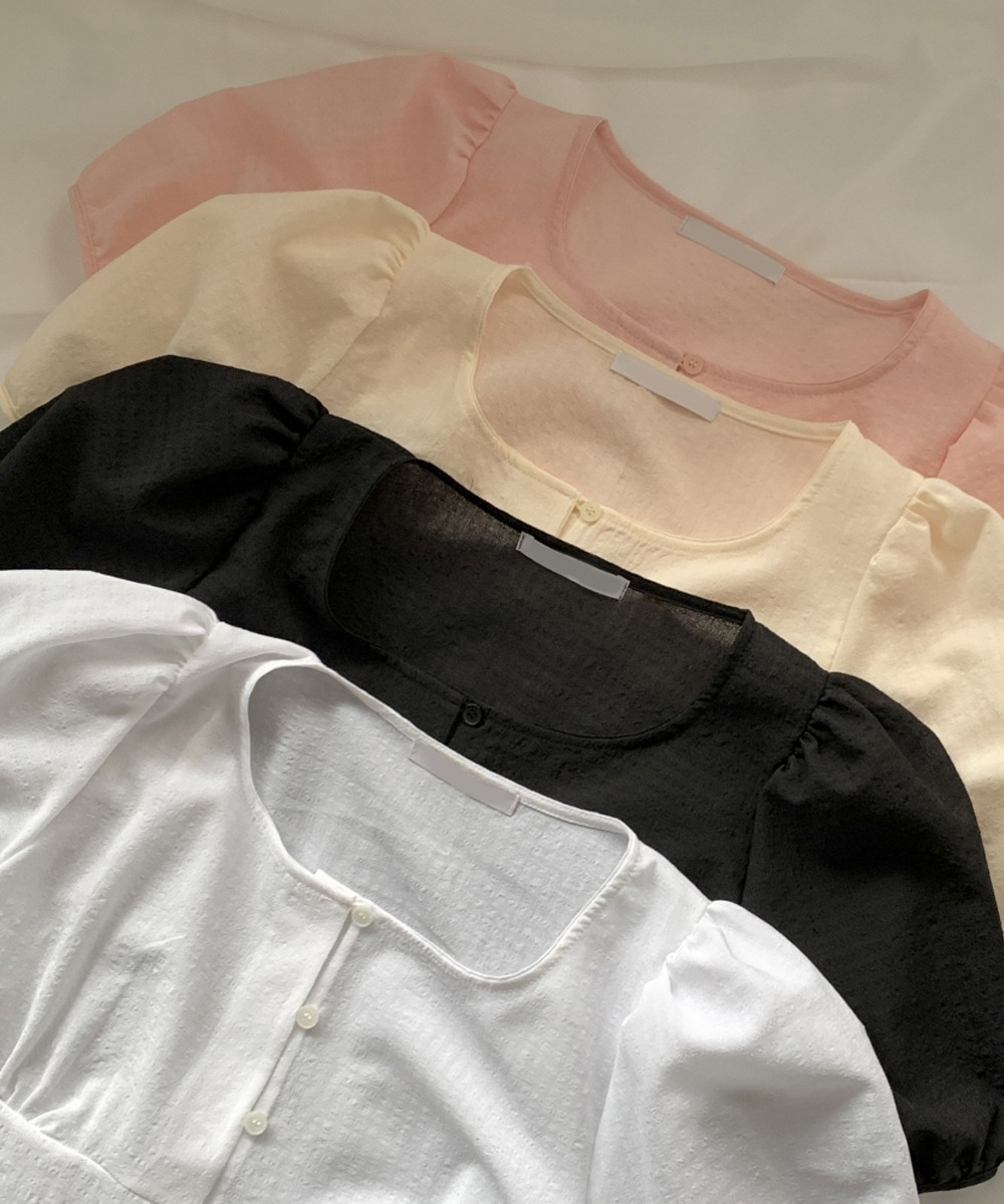 메리포핀 고퀄데일리 러블리 여리여리 셔링 퍼프 스퀘어넥 크롭 반팔 블라우스 4color