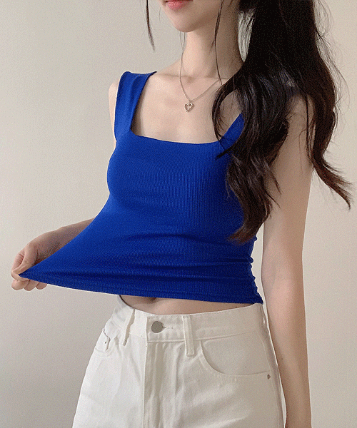 투게더위드미 스판 듬뿍🔥🔥 비비드 넓은 어깨끈 스퀘어넥 골지 이너 크롭 기본 레이온 나시 코발트블루 레드 블랙 화이트 레이어드룩 부유방 커버 휴양지 페스티벌룩