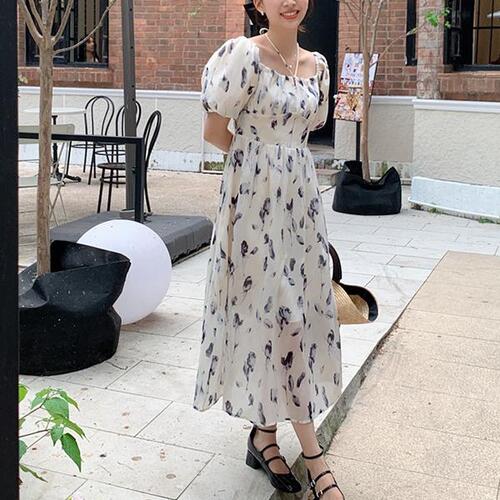 데일리언니 2color 플라워 오프숄더 홀터넥 퍼프 슬리브 롱원피스 여신룩 여리여리 여성스러운 상큼 심쿵 데일리 러블리 소개팅 시원 쿨