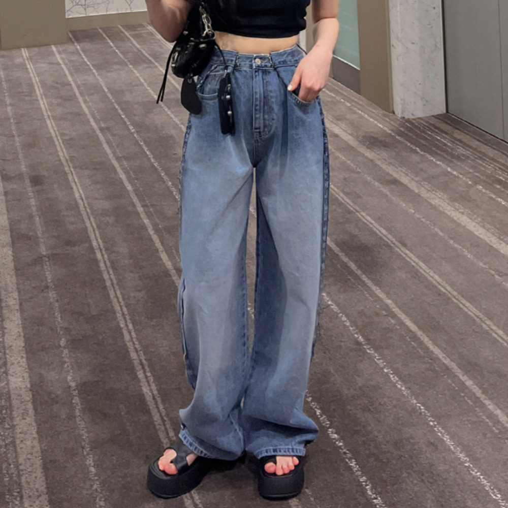 워너비뮤즈 무배🚀 힙한무드💙허리조절ok 스티치 태슬 데미지 라인 썸머팬츠 하이웨스트 갈고리 버클 링 군살커버 데님 롤업 포켓 사계절 청바지 유니크 절개 라인 와이드 워싱