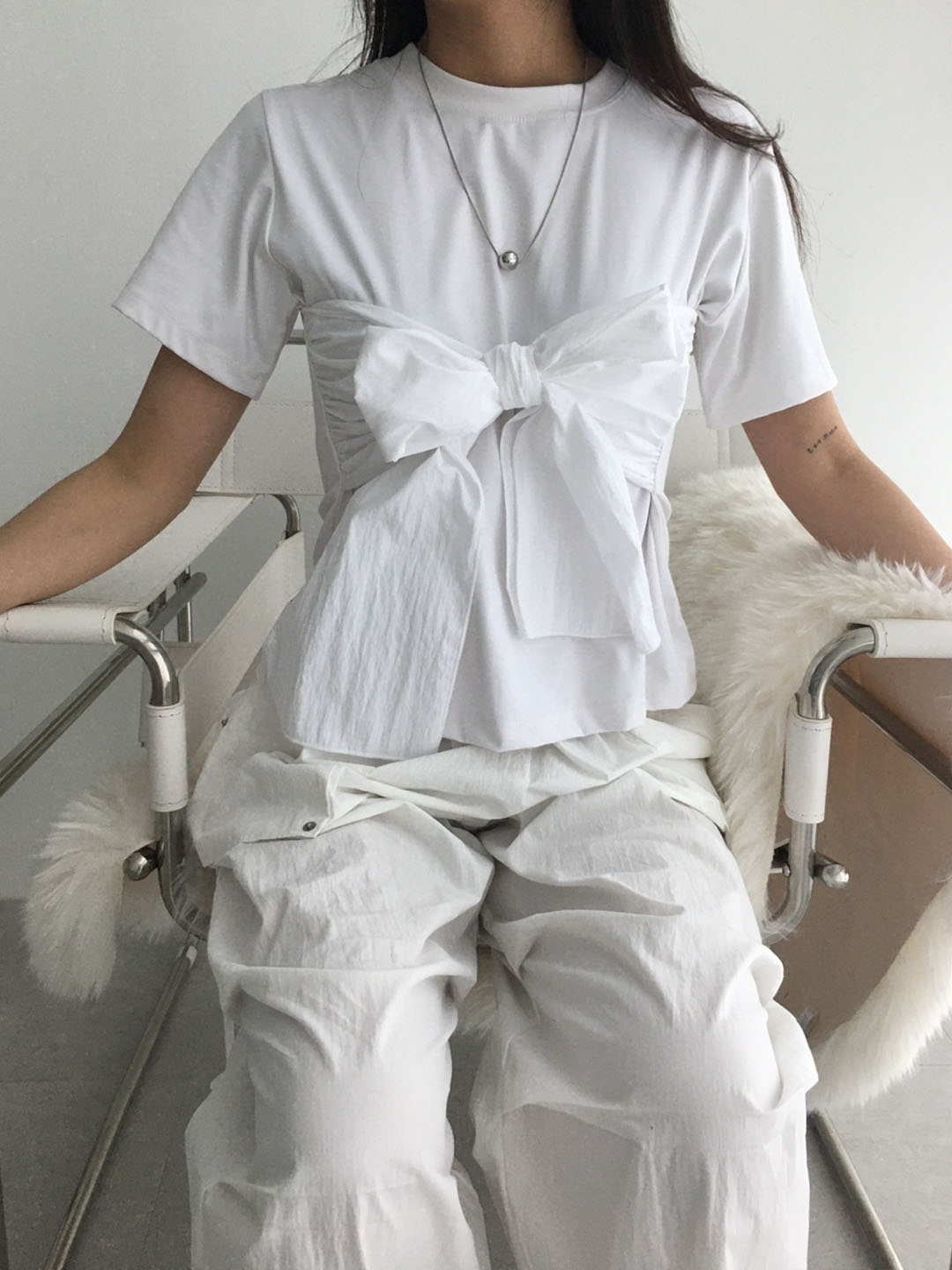 노비야카 Two way ribbon top (Ivory, black)