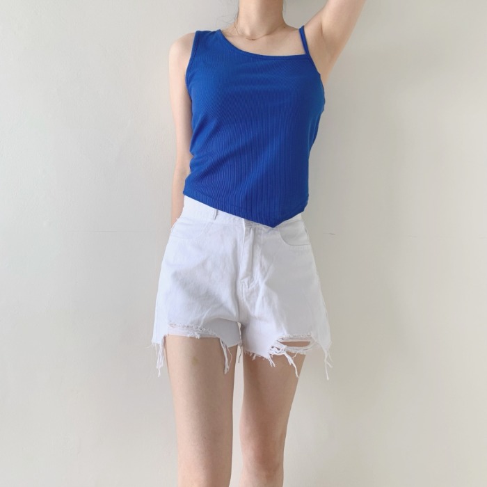 흠뻑쇼 당일발송 11 할인 하프 사선 언발 포인트 나시 일자끈 슬리브리스 민소매 스퀘어 트임 크롭 골지