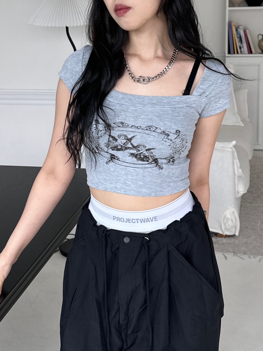 Square neck angel crop top (2color)