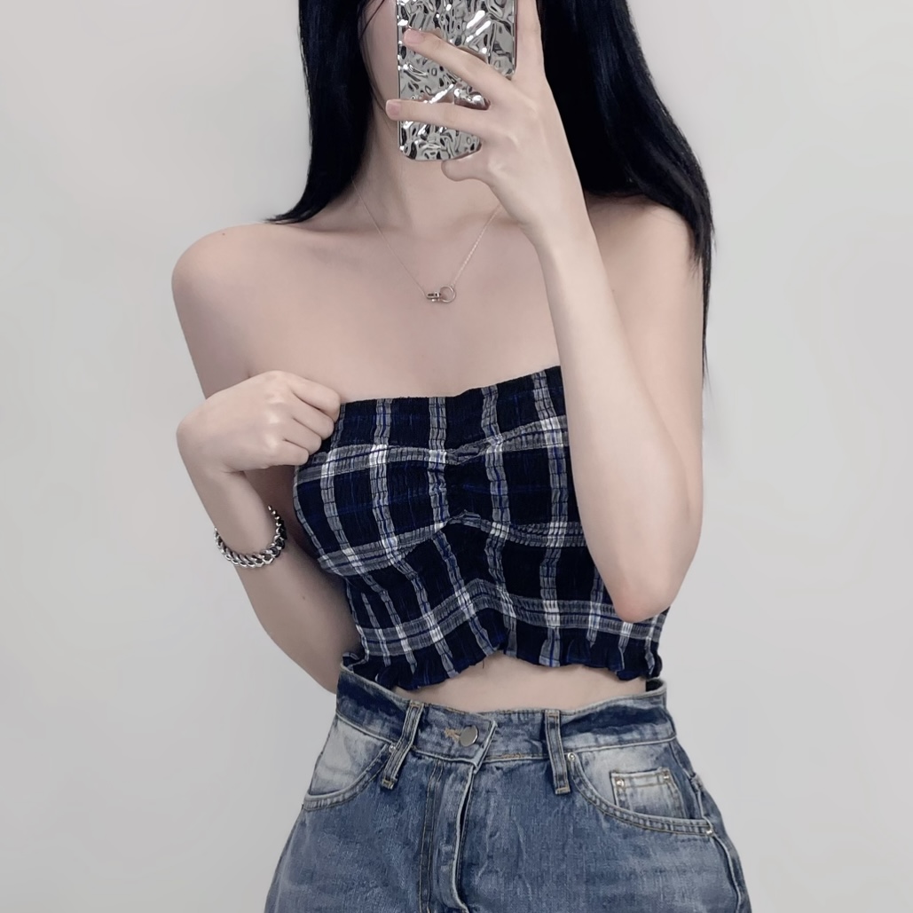 원트 [무료배송 ][탑+셔츠SET/2col] 캡내장 체크 튜브탑 탑 크롭 CROP 슬림 크롭탑 긴팔 카라 단추 포켓 셔츠 남방 세트 데일리 캐주얼 유니크 트렌디 페미닌 존예 ...