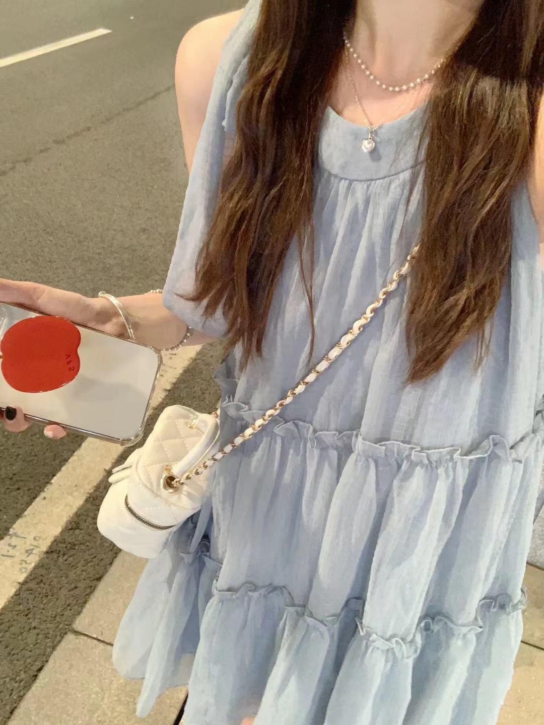 언발란스 리본 넥 캉캉 러플 포인트 러블리 홀더넥 홀터넥 민소매 여름 바캉스 로맨틱 미니 원피스