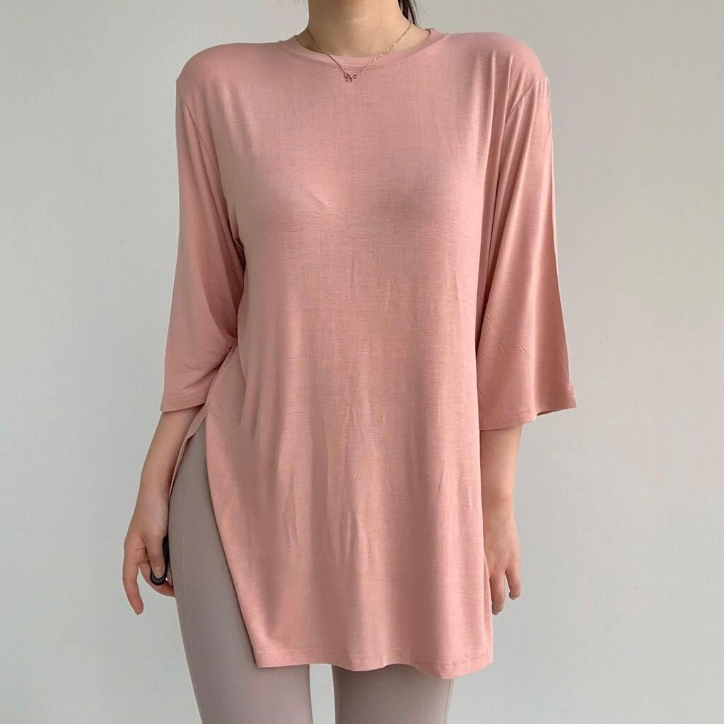 로렌블 무료배송 데일리롱티 찰랑 루즈핏 레이어드티 반팔 긴팔 트임티 힙커버티셔츠 필라테스복 요가복 운동복 헬스 여름 반팔티 기본티