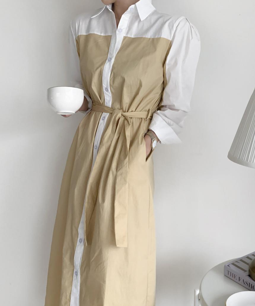 셔츠 긴팔 미디 원피스 카라 단추 가을 여성 투톤 남방 여름 간절기 결혼식 피로연 하객룩 상견례 모임 소개팅 30대 40대 레이디 여자 단아한 격식 럭셔리 단정한 예쁜 여성