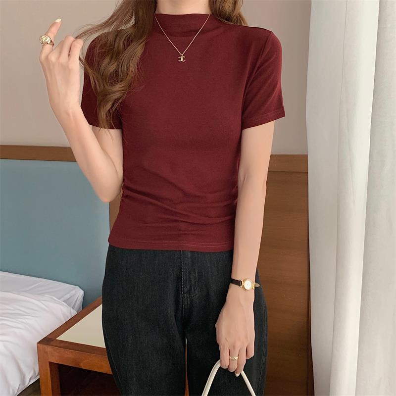 베이지하루 5컬러 필수 이너템 반목 반팔 티셔츠 슬림 무지 면티 얇은 코튼 심플 탑 여름 가을 간절기 베이직 데일리룩 기본티 편한 캐주얼 코디 올매치 30대 40대