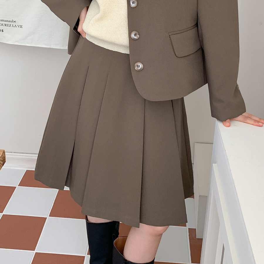 아더먼데이 핏보장💛셋업가능 핀턱마가린 뒷밴딩 미디스커트 하객룩 스커트셋업 세트 에이라인 핀턱치마 드뮤어룩 자켓세트 올드머니룩 결혼식 출근룩 프레피룩