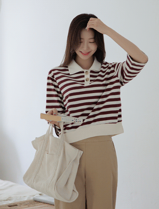 미스캔디 no.24037 반오프카라 스트라이프 맨투맨