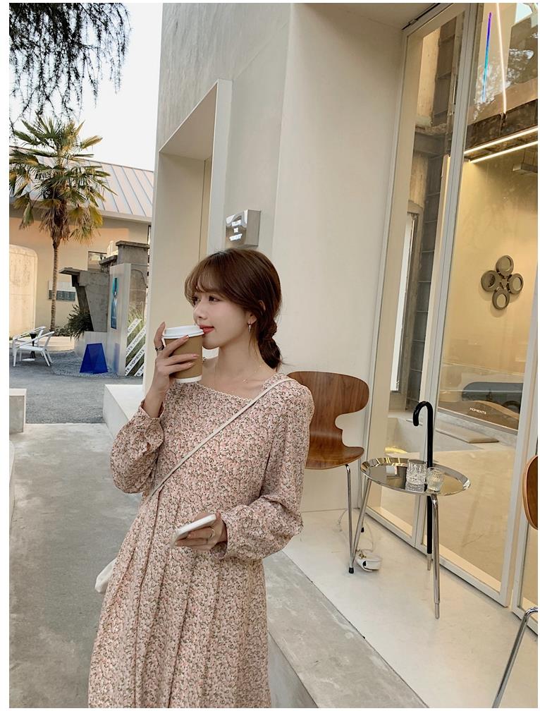 여성 가을 꽃무늬 긴팔 미디 원피스 스퀘어넥 플라워 프린트 셔링 주름 루즈핏 레이스 잔꽃 여름 봄 ㅕ울 간절기 여자 30대 40대 레이디 프린트 복고 바캉스룩 리조트룩 여행