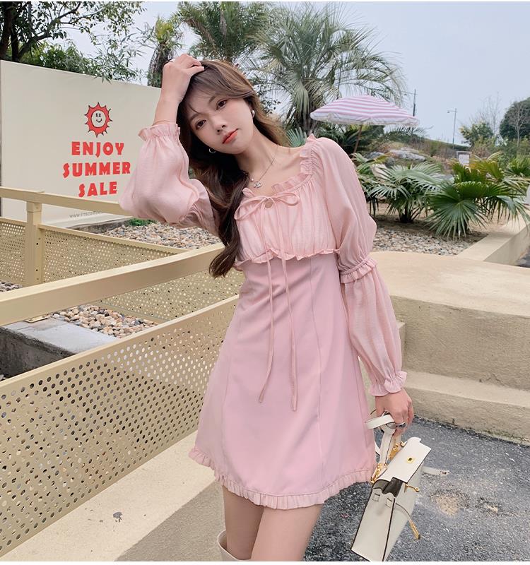 가을 쉬폰 미니 원피스 긴팔 블랙 핑크 셔링 주름 프릴 리본 슬림핏 여성 여자 여름 간절기 30대 40대 겨울 봄 상견례 레이디 캐주얼 코디 올매치 결혼식 피로연 하객룩