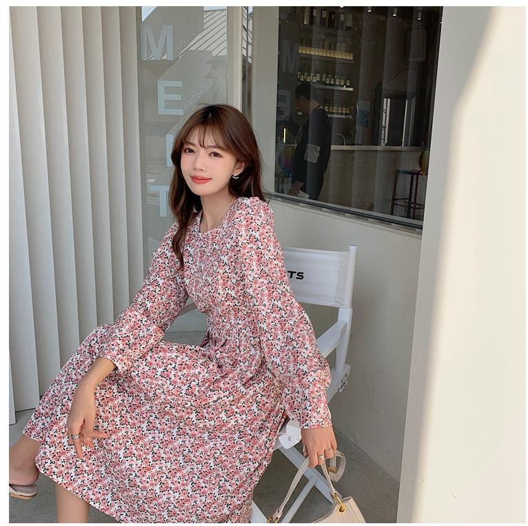 베이지하루 가을 꽃무늬 미디 원피스 긴팔 플라워 프린트 셔링 주름 루즈핏 레이스 잔꽃 여름 간절기 여성 여자 30대 40대 겨울 50대 바캉스 상견례 레이디 프린트 복고