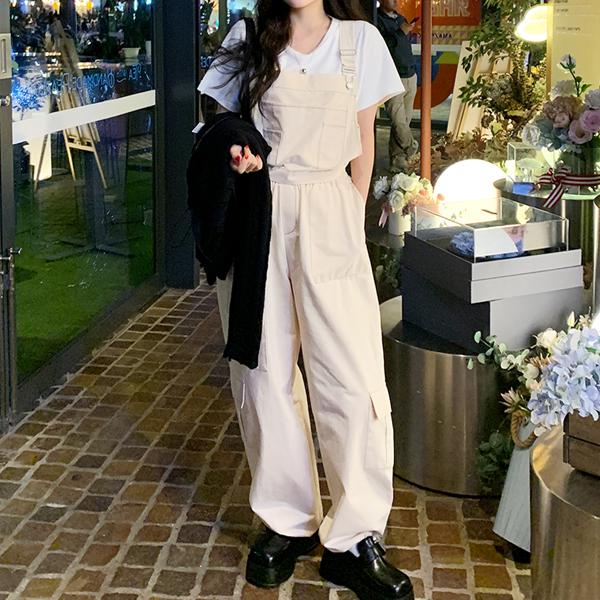 육육걸즈 스티치멜빵탑 카고팬츠set